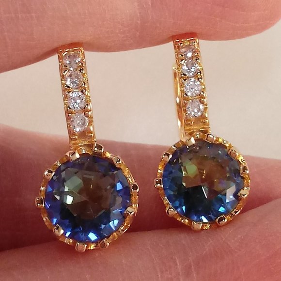 Jewelry | 18k Yellow Gold Filled Blue Mystical Diamond Zircon Dangle ...